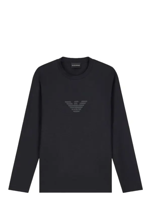 Emporio Armani Slim-fit Pima Jersey Jumper With Printed Logo - Black