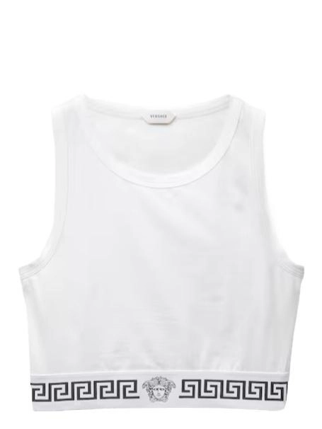 Versace Cotton Jersey Crop Top With Medusa Motif - White