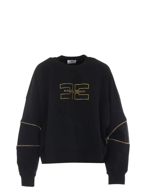 Elisabetta Franchi Oversized Monogram Zip Detail Crewneck Sweatshirt - Black