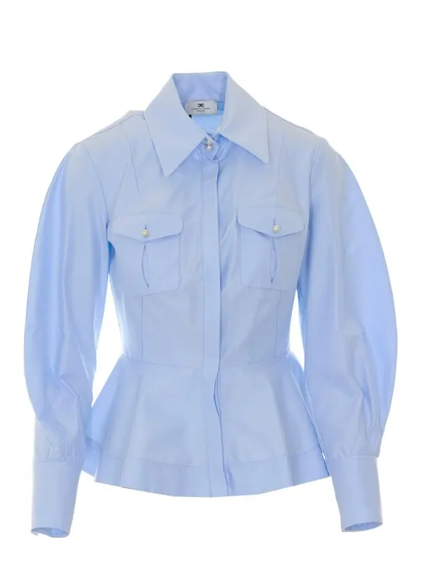 Elisabetta Franchi Puff Sleeve Poplin Shirt With Waist Ruffles - Blue