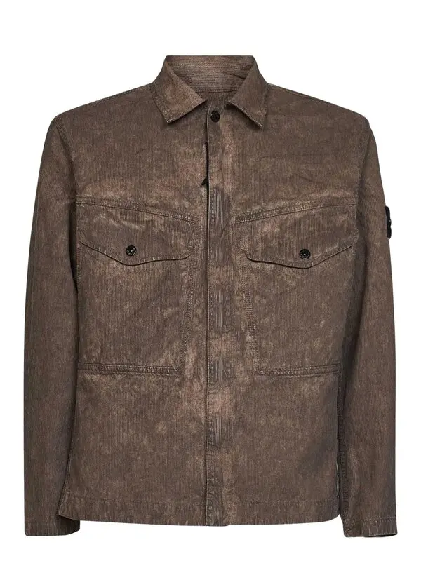 Stone Island Long Sleeve Shirt Jacket With Concealed Closure And Flap Chest Pockets - Leaden