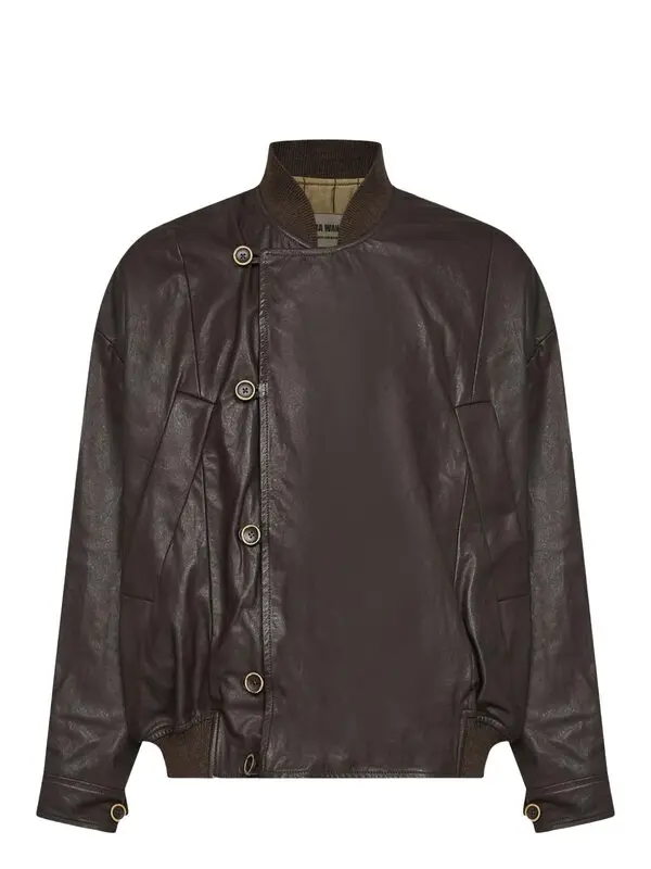 UMA WANG Long-sleeve Stand-collar Leather Jacket - Black