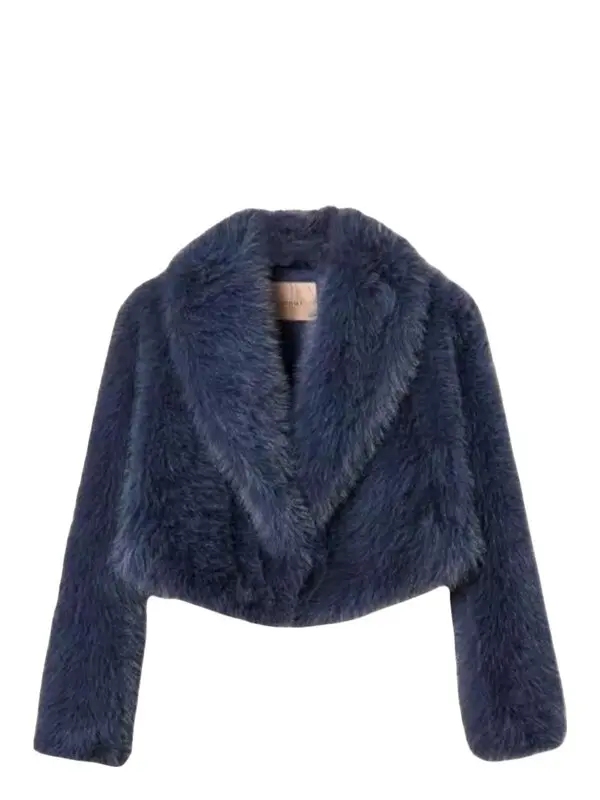 TWINSET Cropped Faux Fur Jacket With Shawl Collar - Indigo