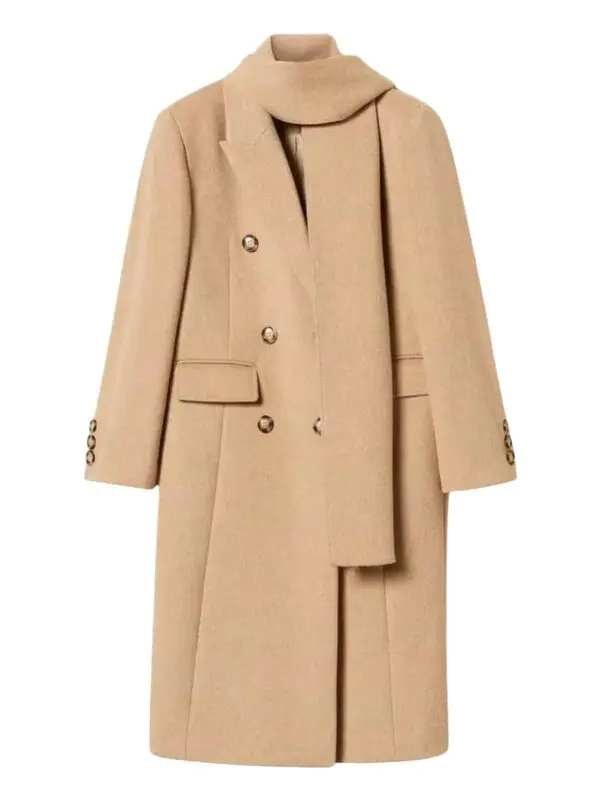 TWINSET Velvet-finish Wool Coat With Detachable Cape - Beige