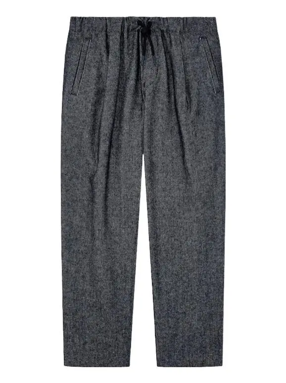 Emporio Armani Herringbone Wool-cotton Blend Drawstring Trousers - Blue