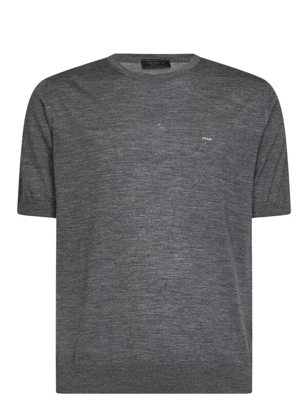 Prada Short Sleeve Crew Neck Knit Top - Slate Grey
