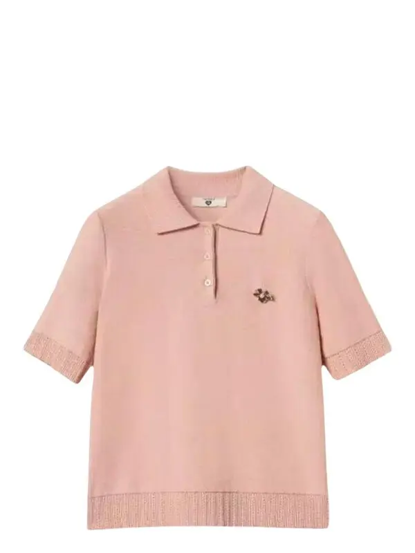 TWINSET Embellished Brooch Polo Shirt - Pink