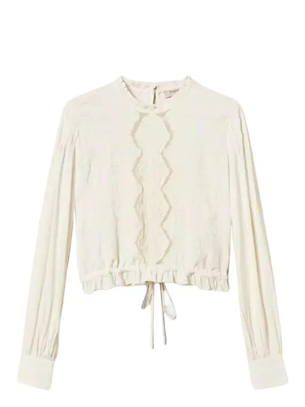 TWINSET Lace Panel Long Sleeve Top - White