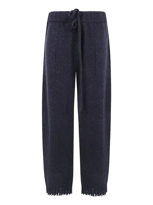 UMA WANG Elastic Waist Casual Pants With Frayed Hem - Dark Grey