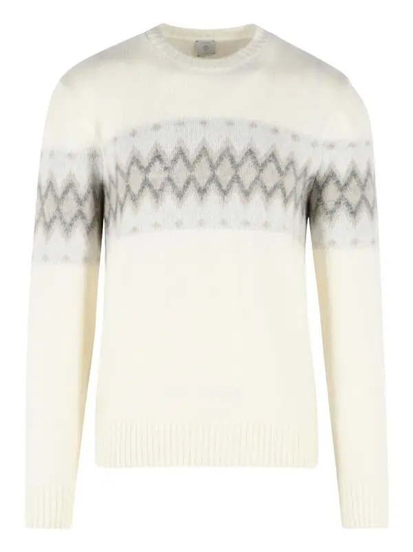 Eleventy Long Sleeve Knitwear With Geometric Pattern - Ivory
