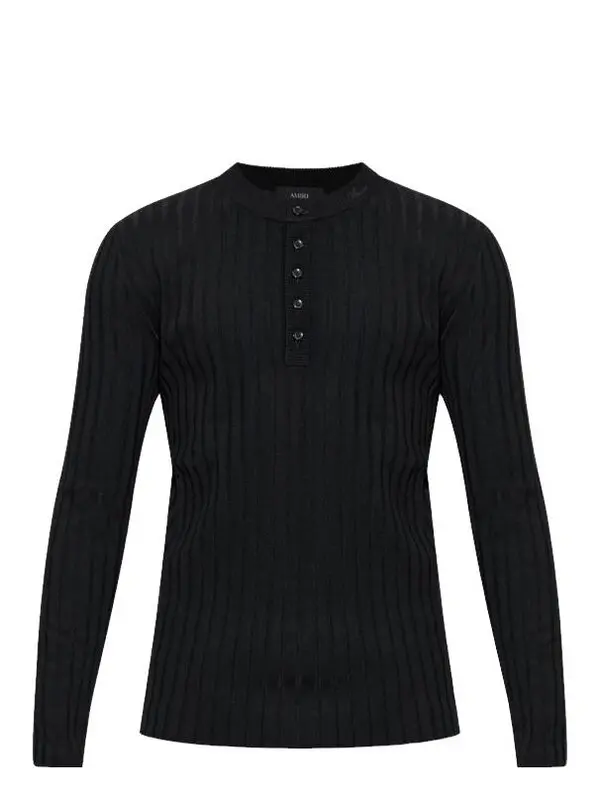 Amiri Long Sleeve Ribbed Knit Top - Black