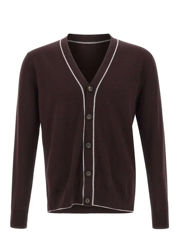 Eleventy Contrast Trim V-neck Cardigan - Brown