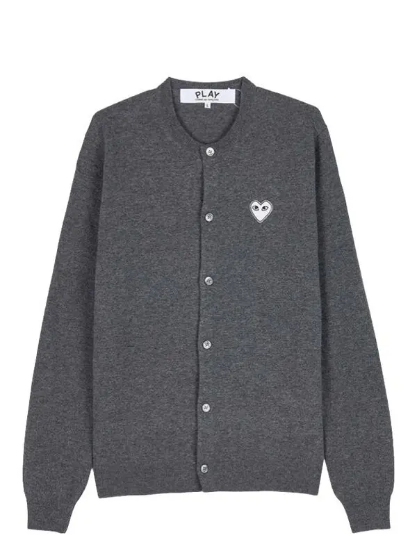 Comme Des Garçons Long Sleeve Cardigan With Embroidered Logo - Grey
