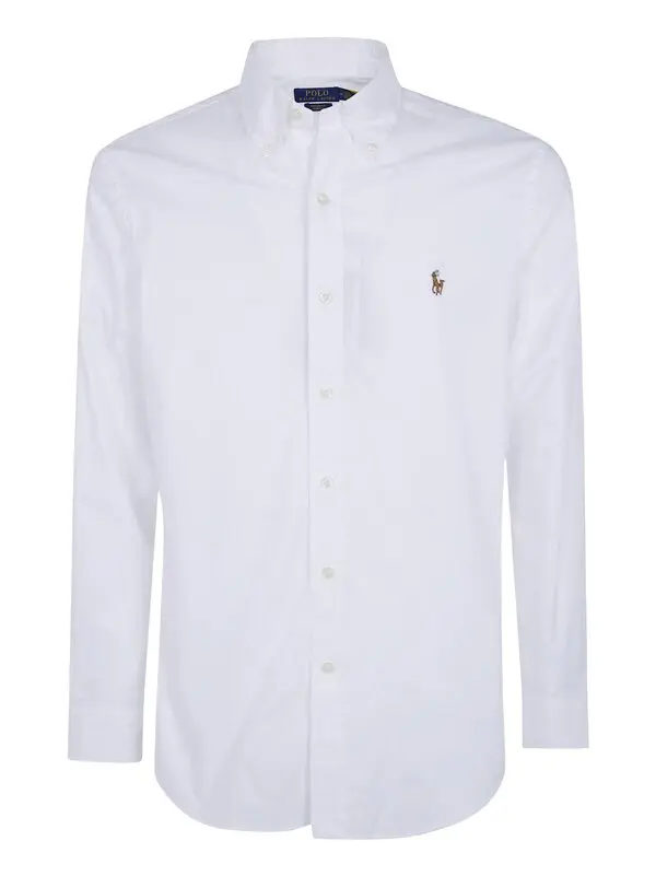 Polo Ralph Lauren Curved Hem Pony Embroidered Oxford Shirt - White