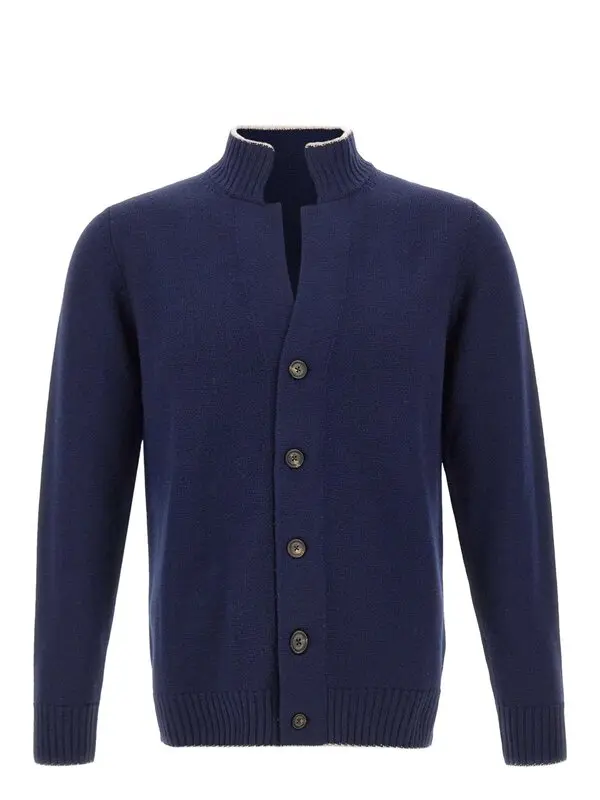 Eleventy Ribbed Trim Button Cardigan - Blue
