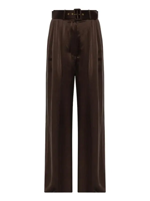 Zimmermann Belted Pleated Wide-leg Pants - Brown