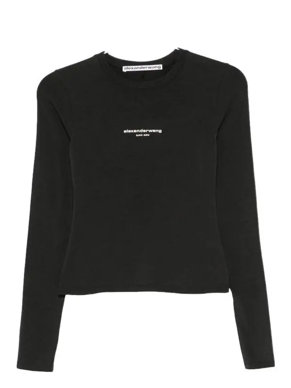 Alexander Wang Fitted Ls T-shirt W/ Logo Print - Black
