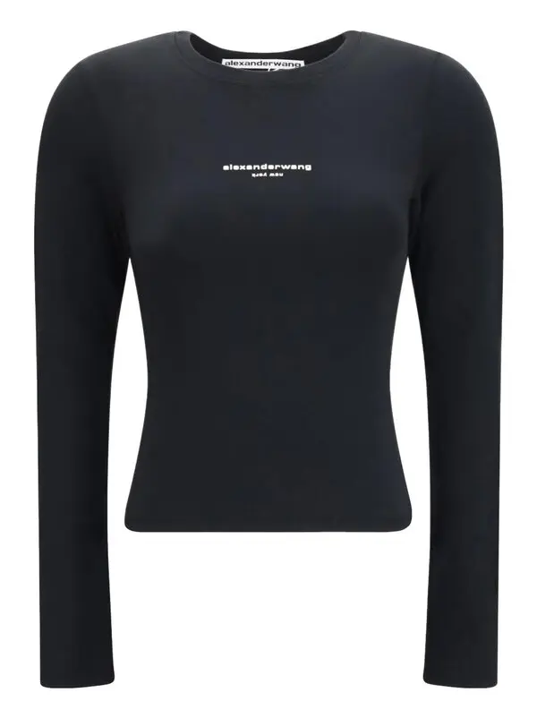 Alexander Wang Fitted Long Sleeve T-shirt With Logo Print - Black