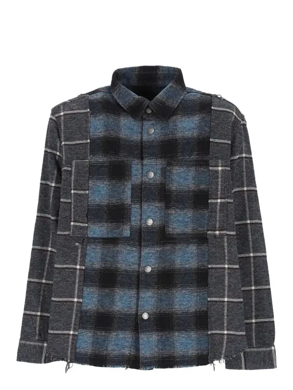 HAIKURE Check-pattern Frayed Shirt - Black