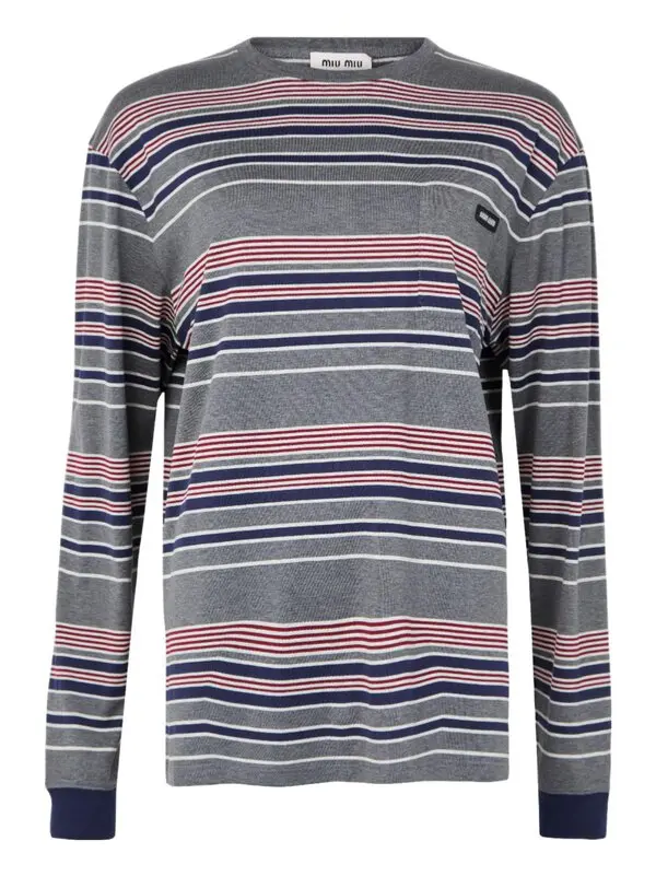 Miu Miu Long-sleeved Striped T-shirt - Gray