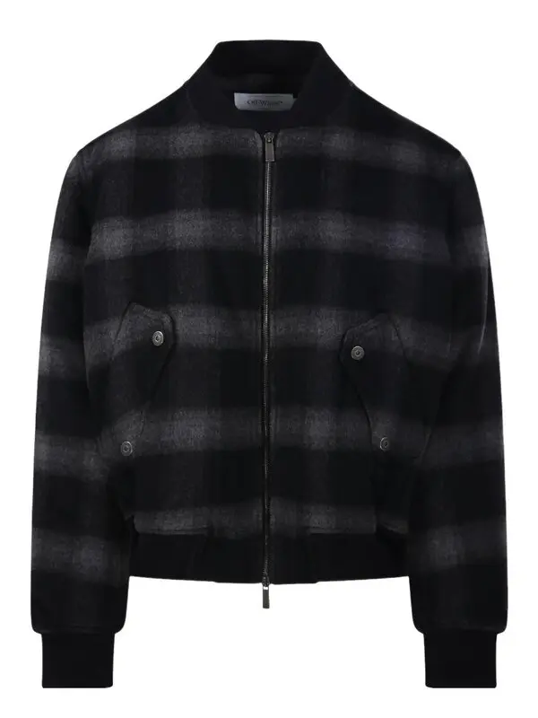 Off-White Plaid Wool Bomber Jacket - Black
