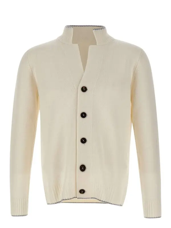 Eleventy Contrast Trim Buttoned Cardigan - White