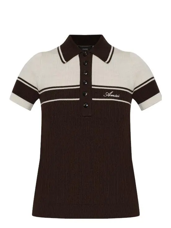 Amiri Ribbed Short Sleeve Polo Shirt With Lapel Collar - Black