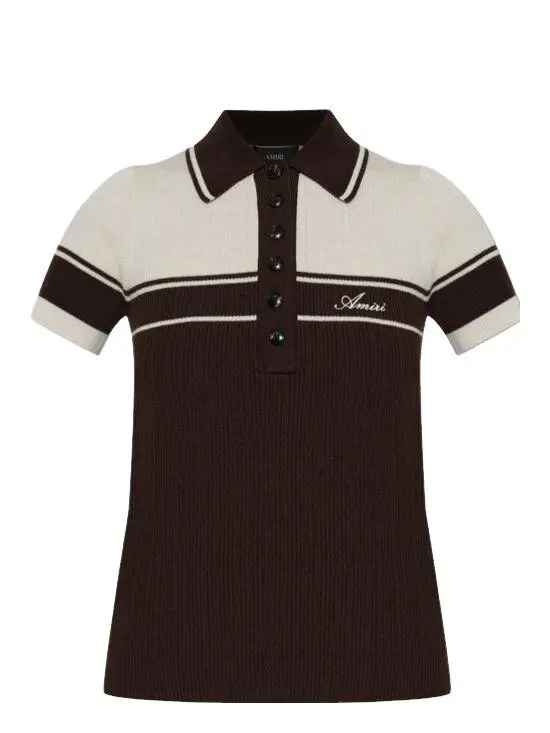 Amiri Contrast Striped Knitted Polo Shirt - Black