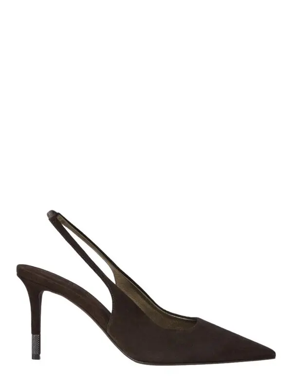 Brunello Cucinelli Suede Slingback Heels With Monili - Pepper