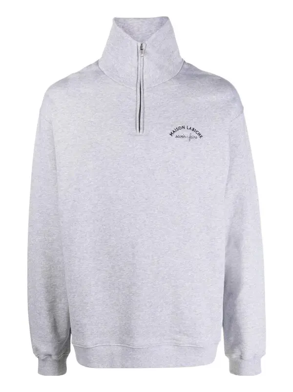 Maison Labiche Placide Logo-embroidered Quarter-zip Sweater - Light Heather Ash