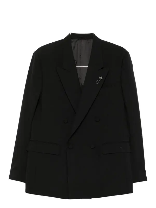 LARDINI Double-breasted Peak-lapel Jacket - Black