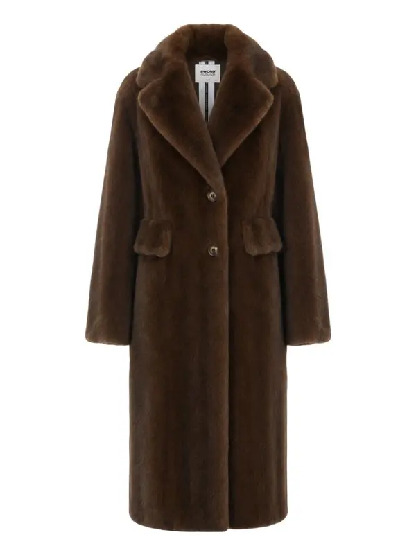 SWORD 6644 Long Faux Fur Coat - Black