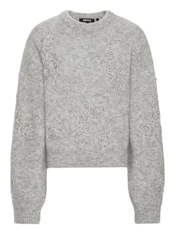 ROTATE BY BIRGER CHRISTENSEN Embroidered Floral Knit Sweater - Grey