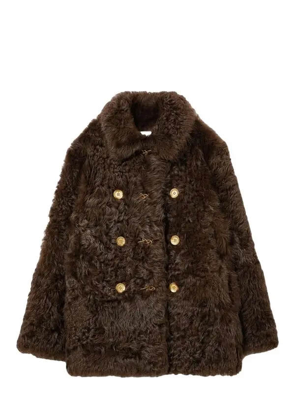 Ports 1961 Double-breasted Shearling-texture Coat - Chocolate