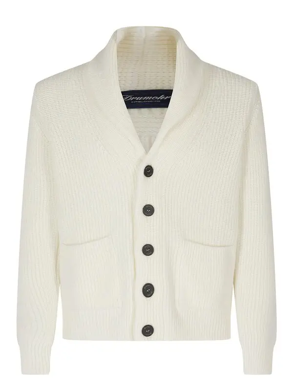 DRUMOHR Long Sleeve Single-breasted Cardigan - White
