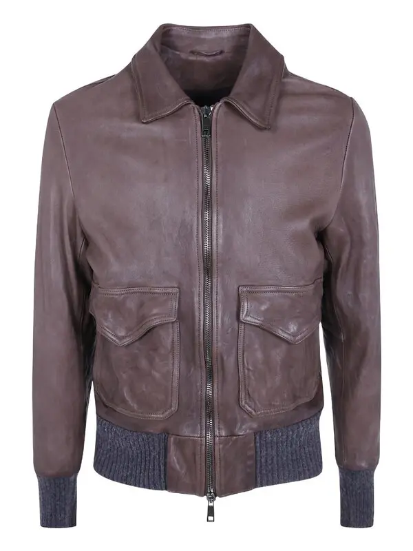 GIORGIO BRATO Long Sleeve Leather Jacket - Black