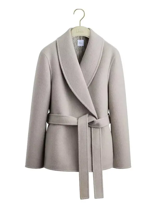 Dior Long-sleeved Belted Coat - Grey