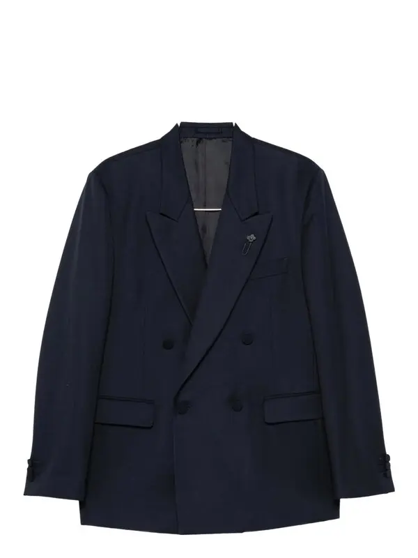 LARDINI Double-breasted Peak-lapel Jacket - Blue