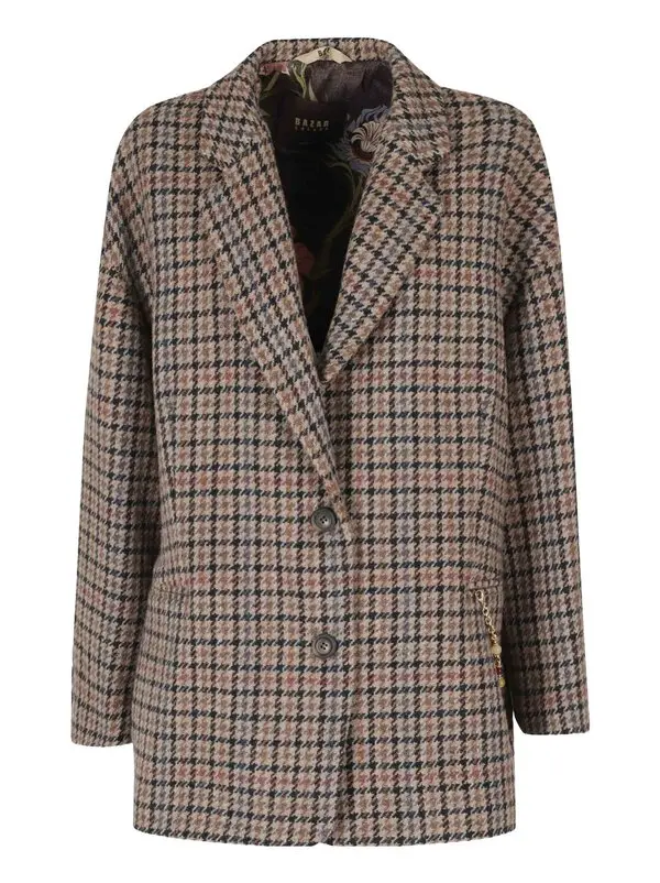 BAZAR DELUXE Long-sleeve Plaid Jacket - Check Taupe