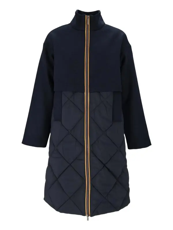 K-WAY Quilted Wool-blend Parka Coat - Navy Blue