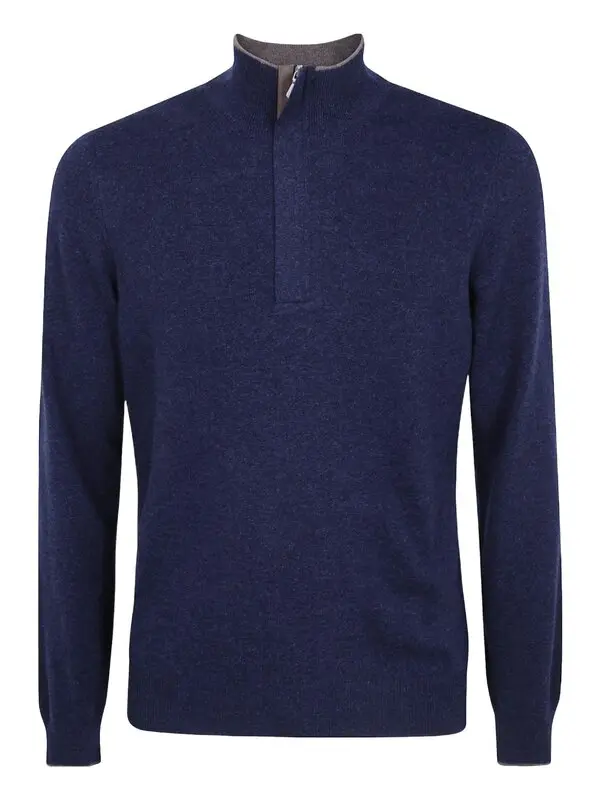 GRAN SASSO High Neck Half-zip Jumper With Ribbed Details - Blue