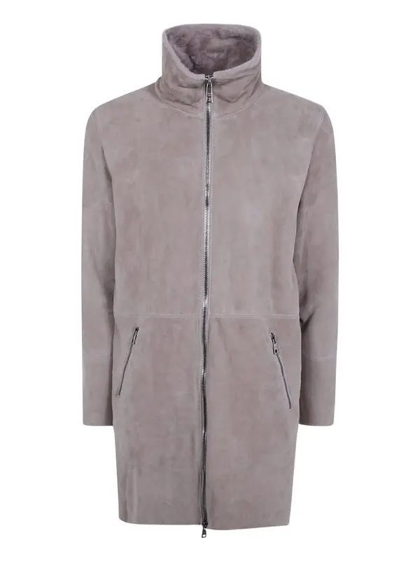 GIORGIO BRATO Long Shearling Zip-up Jacket - Taupe