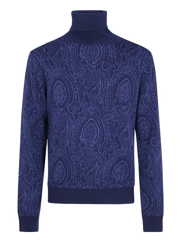 Etro Roma Paisley Turtleneck Knitted Jumper - Blue
