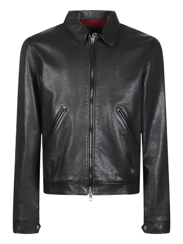 STEWART Leather Jacket With Fold-down Collar - Black
