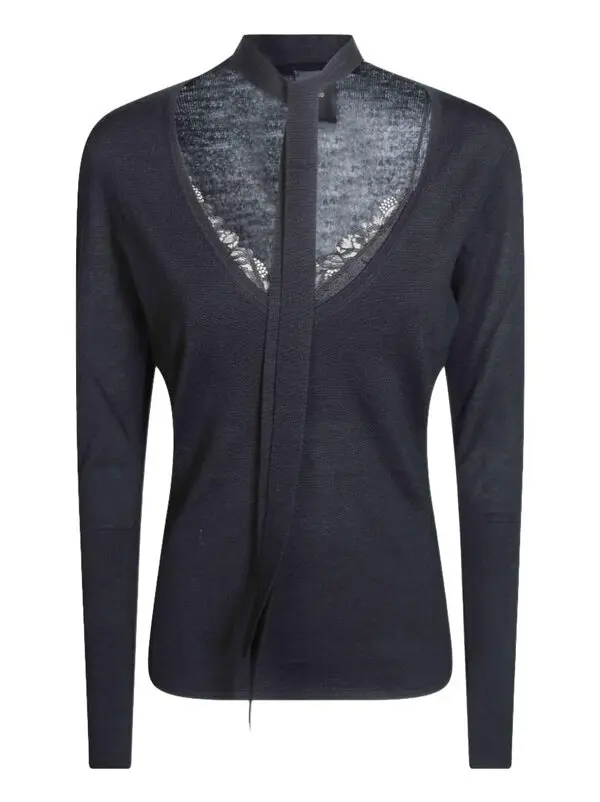 Pinko Lace Trim Tie-neck Sweater - Black