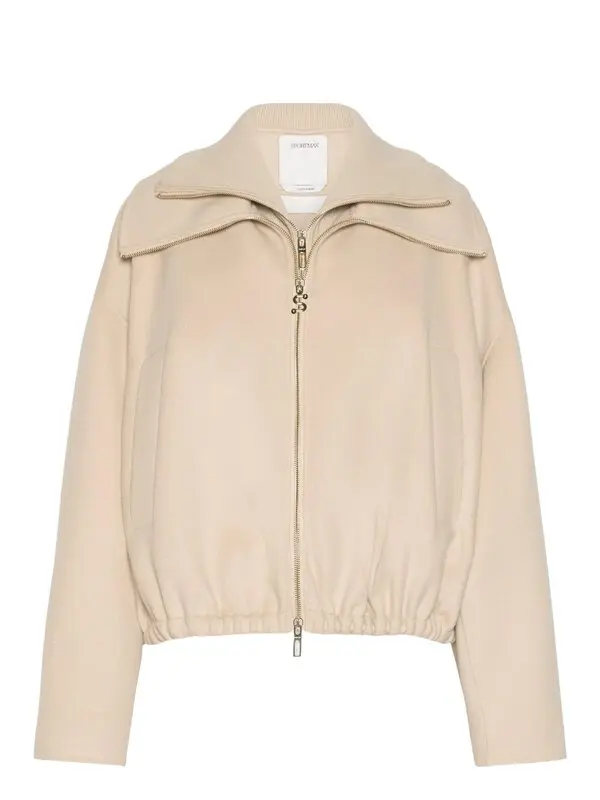 Sportmax Pure Wool Bomber Jacket With Removable Bib - Beige