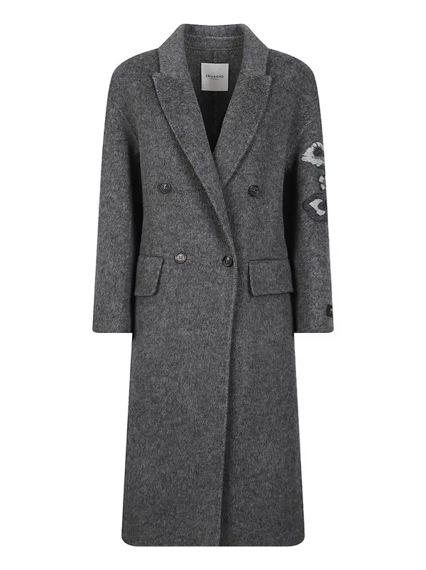 ERMANNO FIRENZE Embroidered Long Coat - Black