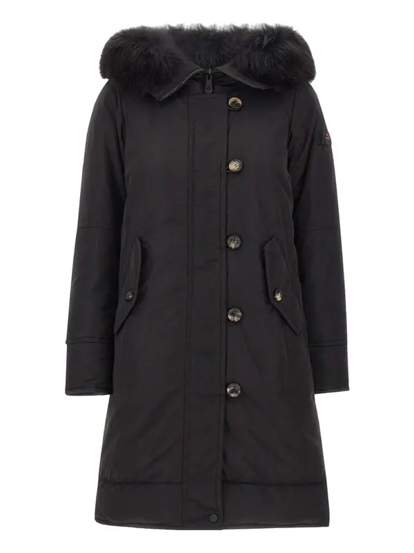 Peuterey Long-sleeved Down Jacket With Fur Trim - Black