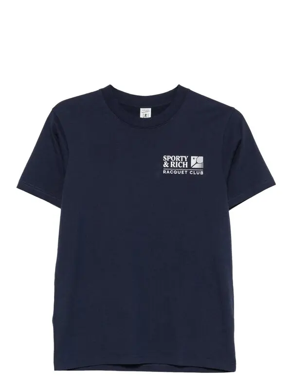 SPORTY  RICH Sporty & Rich Logo Print T-shirt - Deep Navy Blue