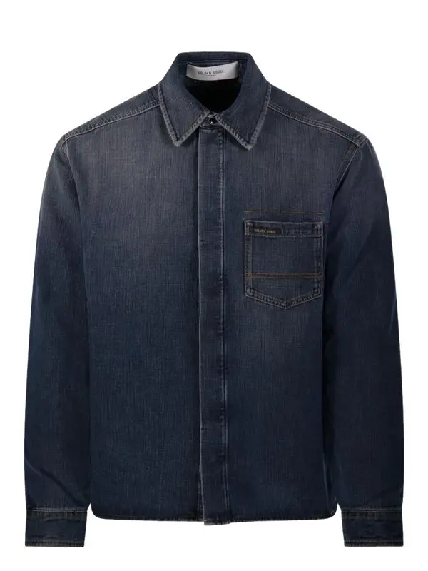 GOLDEN GOOSE Logo Patch Denim Shirt - Blue